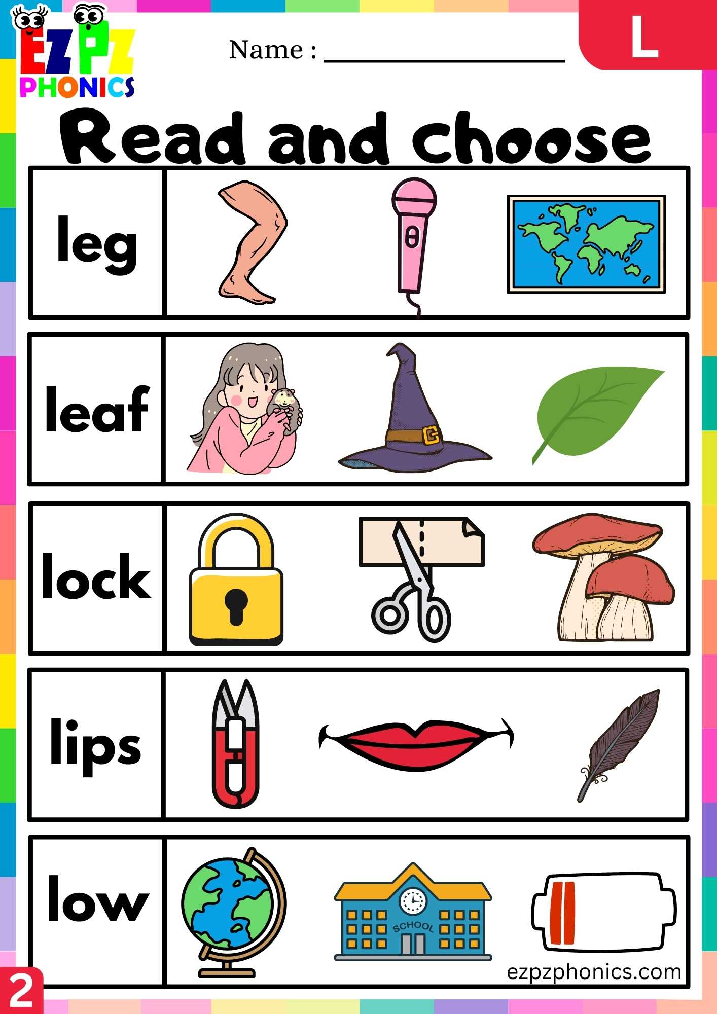 Group2 Letter L Read And Choose Beginning Sounds Worksheet - ezpzphonics.com
